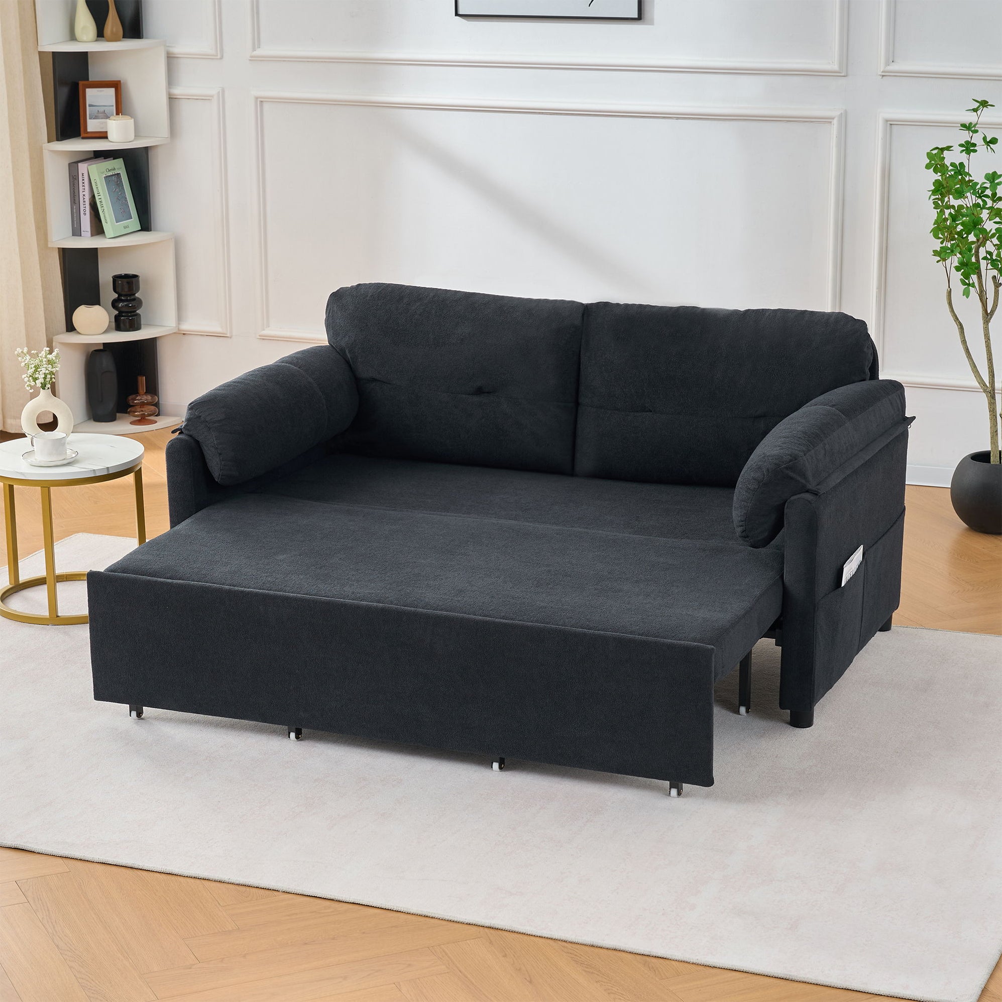 Convertible Pull Out Sofa Bed Queen Size, 3 In 1 With Side Storage ...