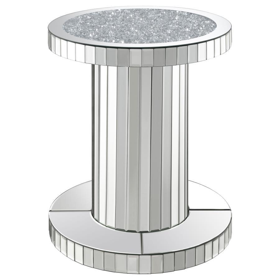 Dorielle - Round Mirrored Acrylic Crystal Side Table - Silver Quick ...